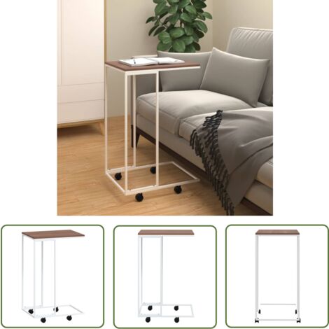 The Living Store Table d'appoint avec roues Blanc 40x30x63,5cm Bois d ...