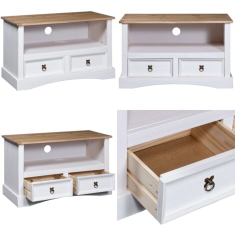 Meuble TV Gamme Corona pin mexicain Blanc 91x43x56 cm - meuble tv ...