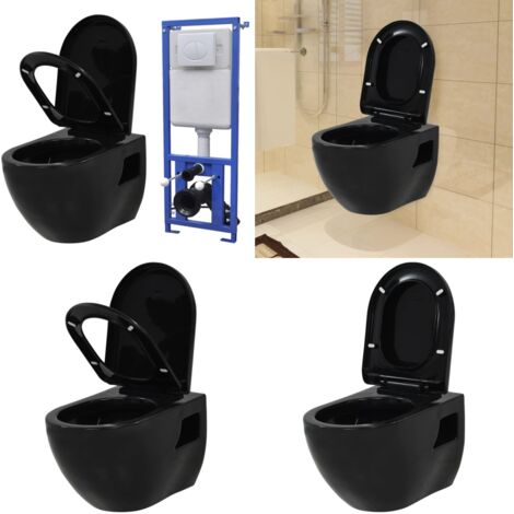 Toilette suspendue au mur avec réservoir caché Céramique Noir ...