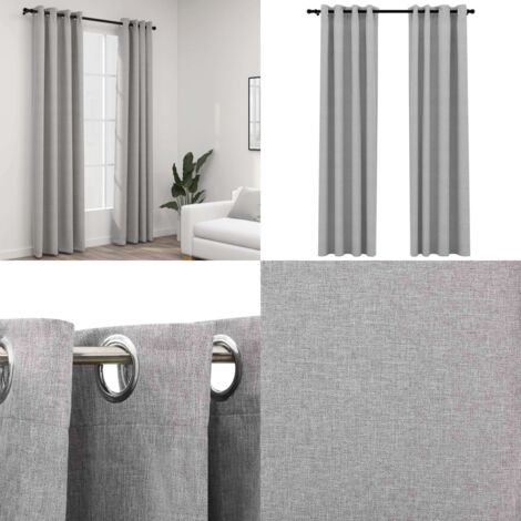 Rideaux occultants Aspect lin avec œillets 2 pcs Gris 140x245cm ...