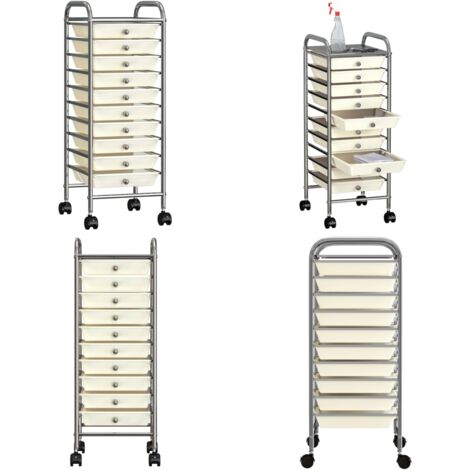 Chariot de rangement mobile à 10 tiroirs Blanc Plastique - chariot de ...