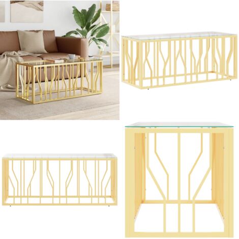 Table basse 110x45x45 cm acier inoxydable et verre - Table Basse Dorée ...