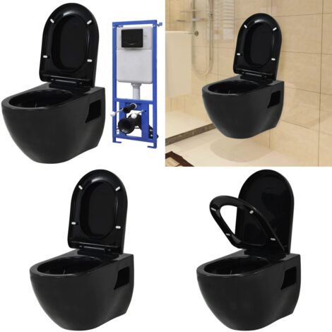 Toilette suspendue au mur avec réservoir caché Céramique Noir ...
