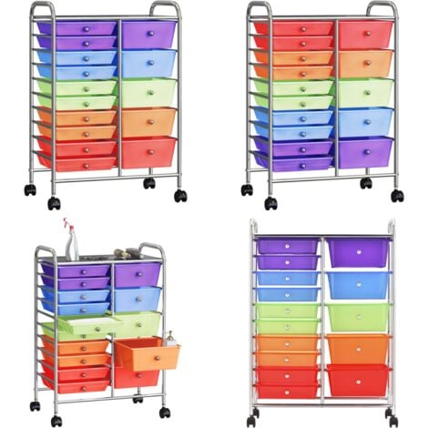 Chariot rangement mobile à 15 tiroirs XXL Multicolore Plastique ...