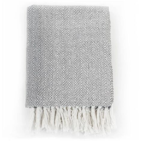 Couverture coton à chevrons 220x250 cm Gris - Couverture En Coton ...