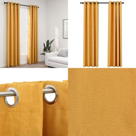 Rideaux occultants Aspect lin à œillets 2 pcs Jaune 140x245 cm ...