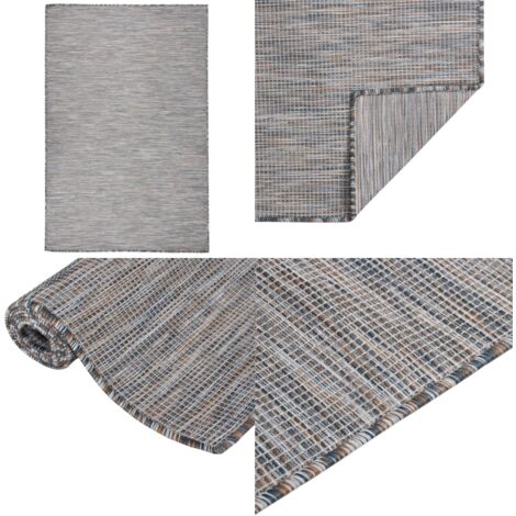 Tapis à tissage plat d'extérieur 120x170 cm Marron et bleu - Tapis ...