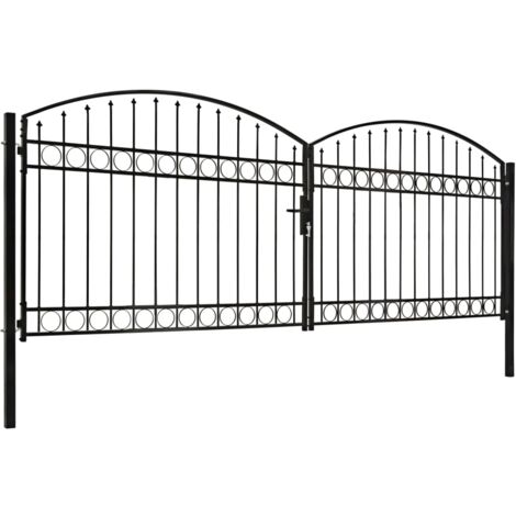 Portillon double porte avec dessus arqué Acier 400x125 cm Noir - portail de clôture - portails ...