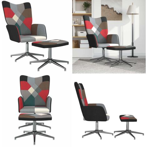 Chaise de relaxation avec tabouret Patchwork Tissu - Fauteuil Relaxant ...