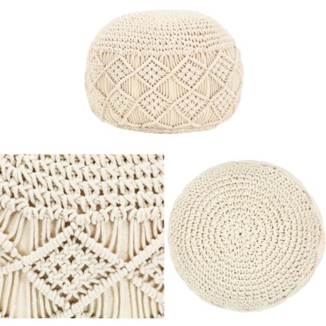 Pouf fait à la main en macramé 45 x 30 cm Coton - Pouf En Macramé - Pouf Design - Pouf Beige ...
