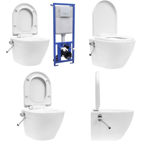 Toilette murale sans rebord et réservoir caché Céramique Blanc ...