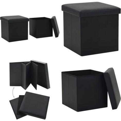 Tabourets de rangement pliables lot de 2 noir similicuir - tabouret de ...