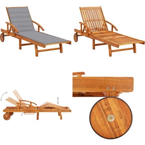 Chaise longue de jardin avec coussin Bois d'acacia solide - Chaise Longue - Mobilier De Jardin ...