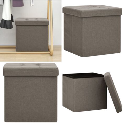 Tabouret de rangement pliable Taupe Faux lin - tabouret de rangement ...