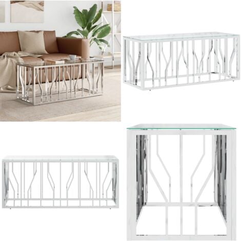 Table basse 110x45x45 cm acier inoxydable et verre - Table Basse ...