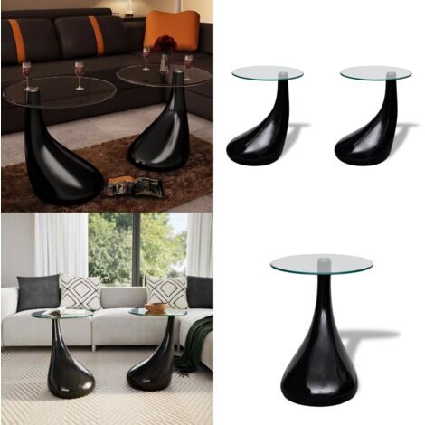 Table basse et dessus de table Verre rond Noir brillant 2 pcs - Tables ...
