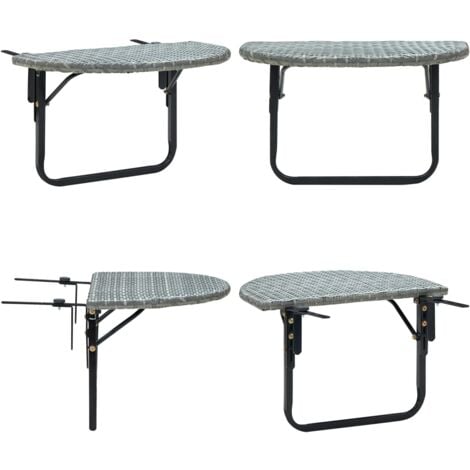 Table de balcon Gris 60x60x40 cm Résine tressée - Table De Balcon ...