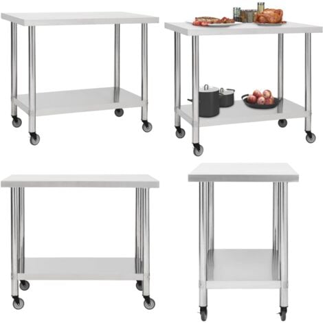 Table de travail de cuisine avec roues 80x60x85 cm Inox - table de ...
