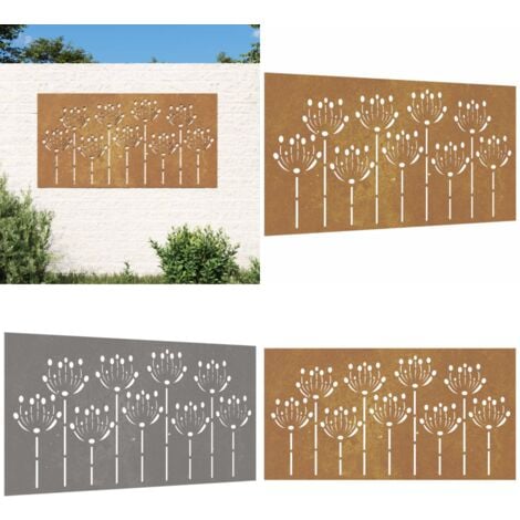Décoration murale jardin 105x55 cm acier corten design de fleur ...