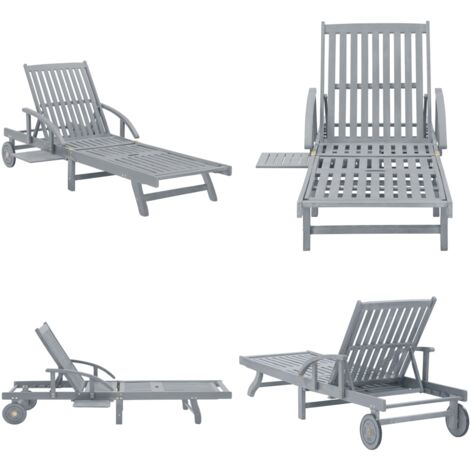Chaise longue de jardin Gris Bois d'acacia solide - Chaises Longues ...