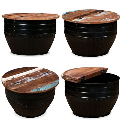 Table basse Bois de récupération massif Forme de baril Noir - Table ...