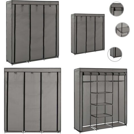 Armoire avec compartiments et barres Gris 150x45x175 cm Tissu - Garde ...