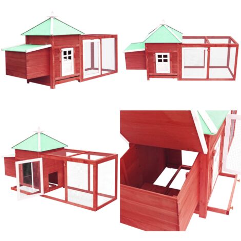 Poulailler avec nichoir Rouge 190x72x102cm Bois de sapin massif ...