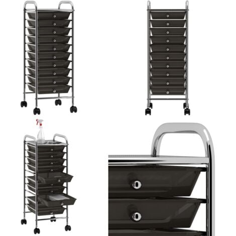 Chariot de rangement mobile à 10 tiroirs Noir Plastique - chariot de ...