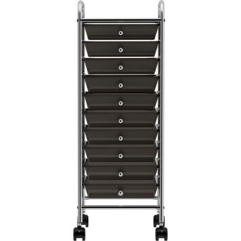 Chariot de rangement mobile à 10 tiroirs Noir Plastique - chariot de ...