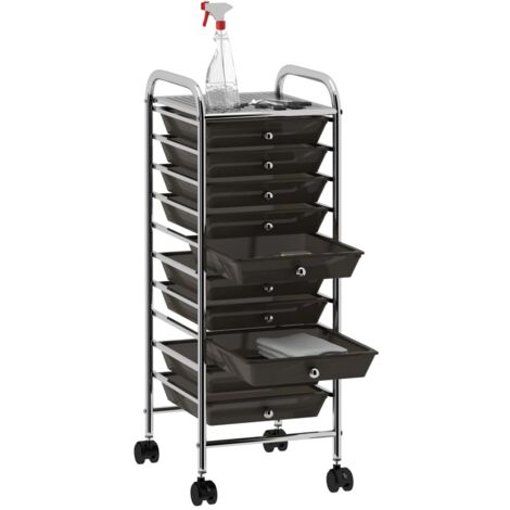 Chariot de rangement mobile à 10 tiroirs Noir Plastique - chariot de ...