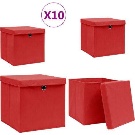 Boîtes de rangement avec couvercles 10 pcs 28x28x28 cm Rouge - boîte de ...