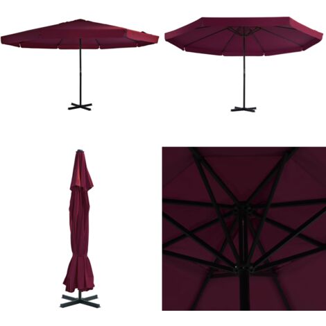 Parasol d'extérieur avec mât en aluminium 500 cm rouge bordeaux ...