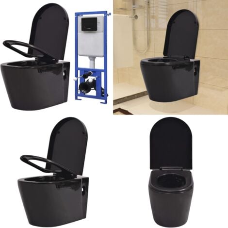 Toilette suspendue au mur avec réservoir caché Céramique Noir ...