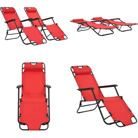 Chaises longues pliables 2 pcs avec repose-pied Acier Rouge - Chaise ...