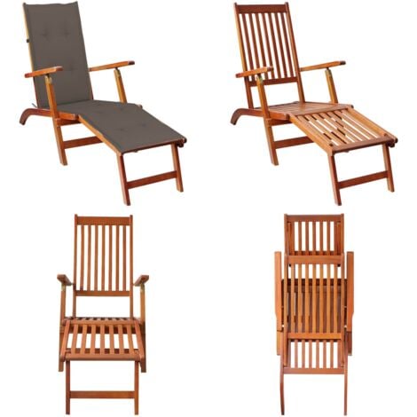 Chaise longue d'extérieur repose-pied et coussin Acacia solide - Chaises Longues - Chaises ...