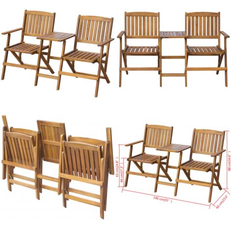 Banc de jardin pliant et table à thé 140cm Bois d'acacia solide - banc ...
