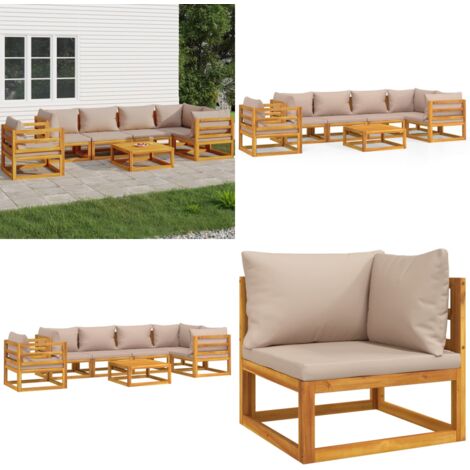Salon de jardin 7 pcs avec coussins taupe bois massif - Ensemble Salon ...