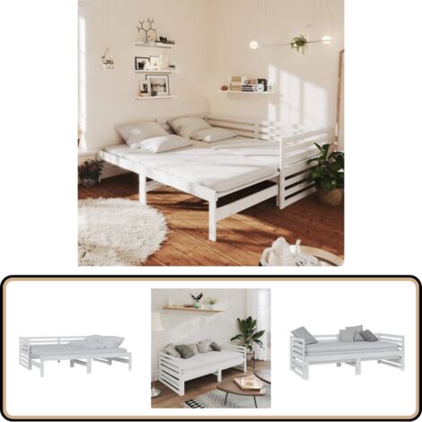 Lit coulissant sans matelas blanc 2x(90x200) cm - Lit Convertible ...