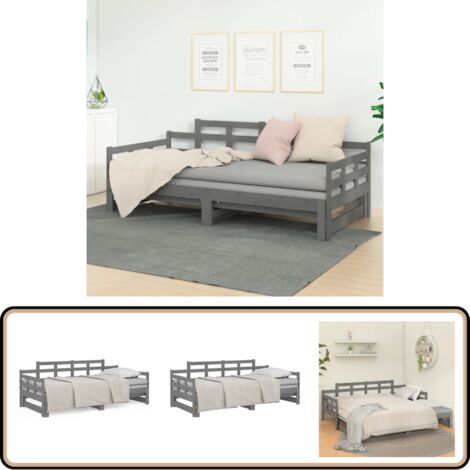 Lit coulissant sans matelas gris 2x(90x200) cm - Lit Convertible - Lit ...