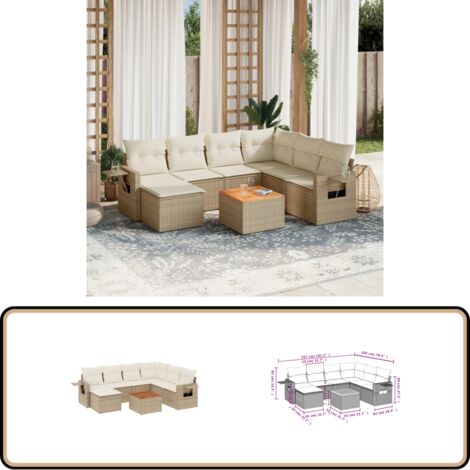 Salon de jardin avec coussins 8 pcs beige résine tressée - Ensemble ...