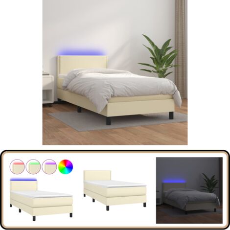 Sommier à lattes de lit avec matelas et LED Crème 100x200 cm - Lit ...