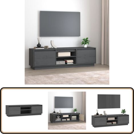Meuble TV Gris 140x35x40 cm Bois de pin massif - Meubles Tv - Meuble Tv ...