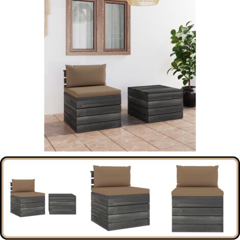 Salon palette de jardin 2 pcs avec coussins Bois de pin massif - Salon ...