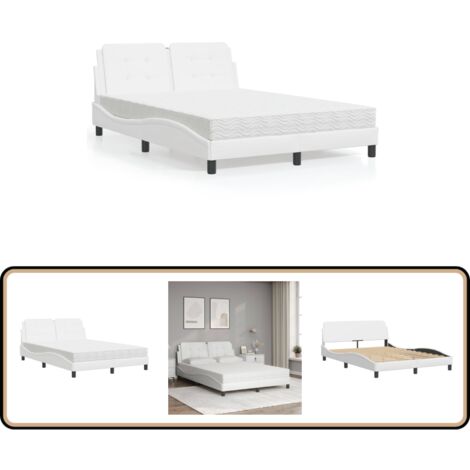 Lit avec matelas blanc 140x190 cm similicuir - Lit Double - Lit ...