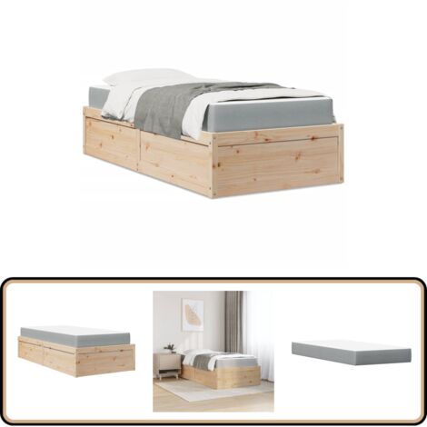Lit avec matelas 90x200 cm bois massif de pin - Lit Plateforme - Lit ...