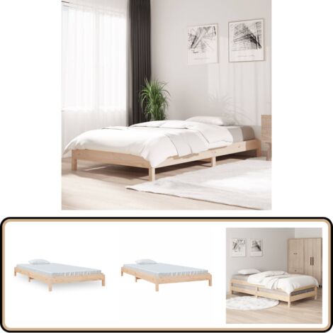 Lit empilable sans matelas 100x200 cm bois massif de pin - Lit En Bois ...