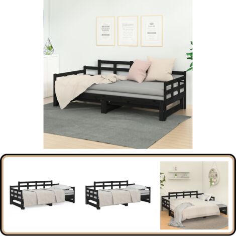 Lit coulissant sans matelas noir 2x(90x200) cm - Lit Convertible - Lit ...