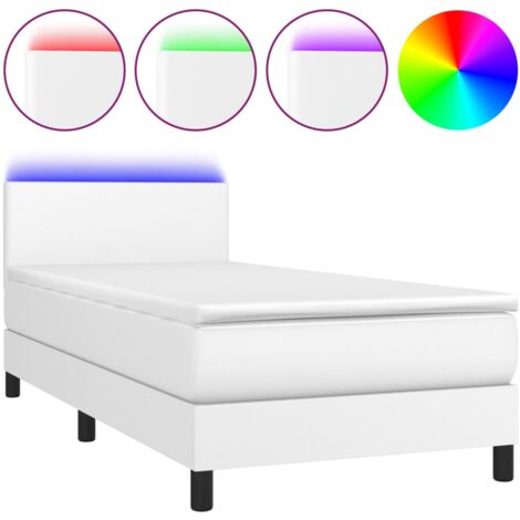 Sommier à lattes de lit et matelas et LED Blanc 100x200 cm - Lit ...