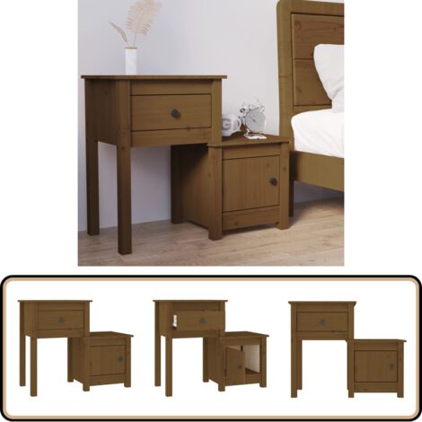 Table de chevet Marron miel 79,5x38x65,5 cm Bois de pin massif - Table ...
