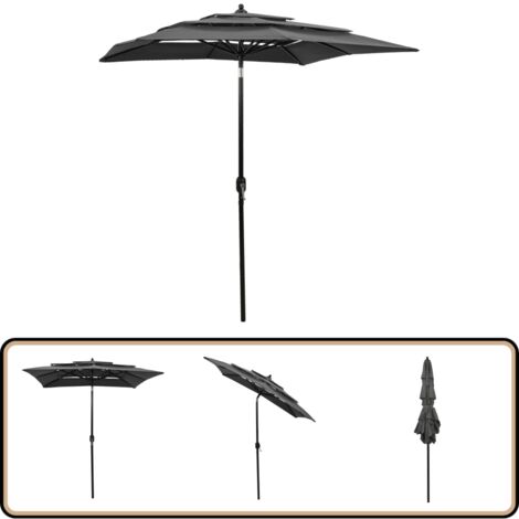 Parasol de jardin à 3 niveaux avec mât en aluminium anthracite ...